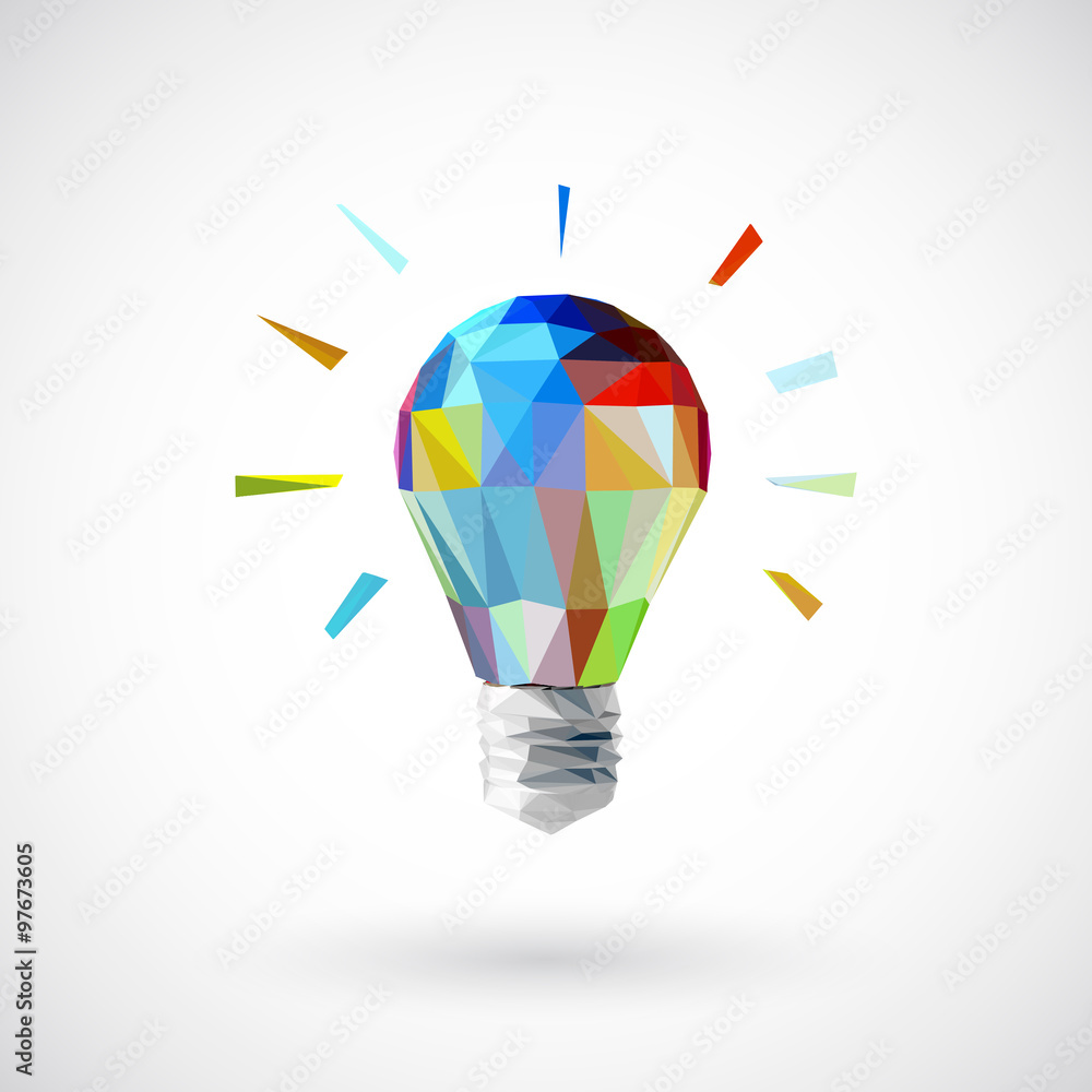 Low poly light bulb Idea concept background design for poster flyer ...
