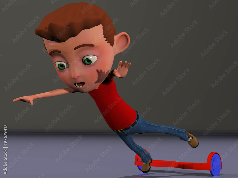 cartoon character riding a hoverboard and falling head first Stock ...