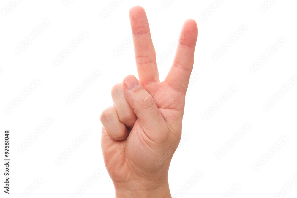 Handzeichen mit 2 Fingern, Victory-Zeichen Stock-Foto | Adobe Stock