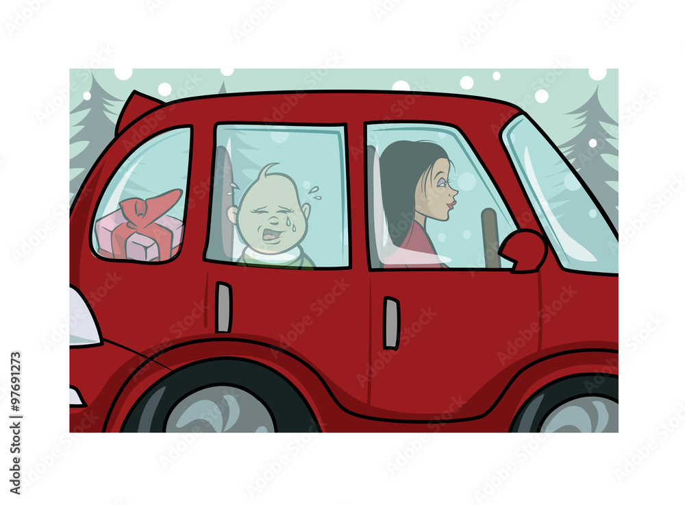 cartoon vector illustration of a baby in car Stock Vector | Adobe Stock