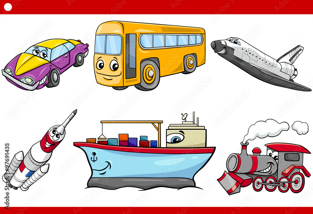 cartoon vehicle caracters set Stock Vector | Adobe Stock
