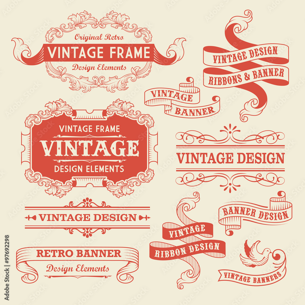 Vintage retro banner and ribbon set - vector illustration Stock ...