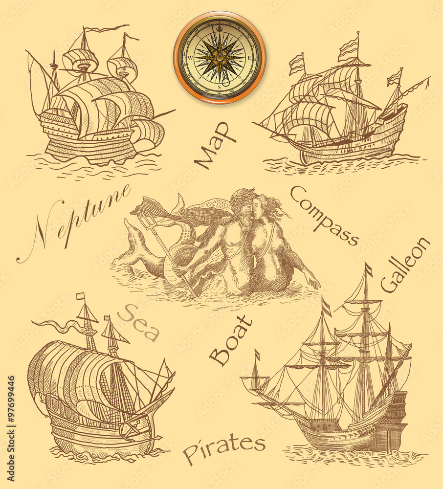 Old pirate map Stock Illustration | Adobe Stock