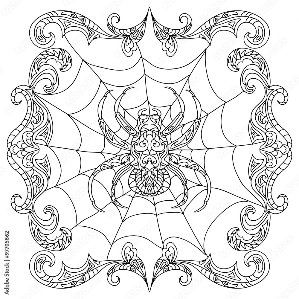 Spider zentangle coloring page Stock Illustration | Adobe Stock