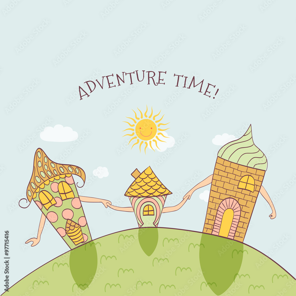 Cartoon walking houses Stock Vector | Adobe Stock