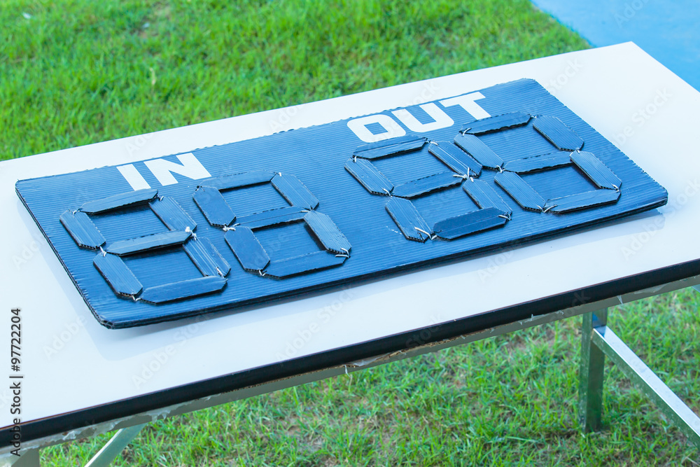 IN OUT Sign of substitution of football or soccer game. Stock Photo ...
