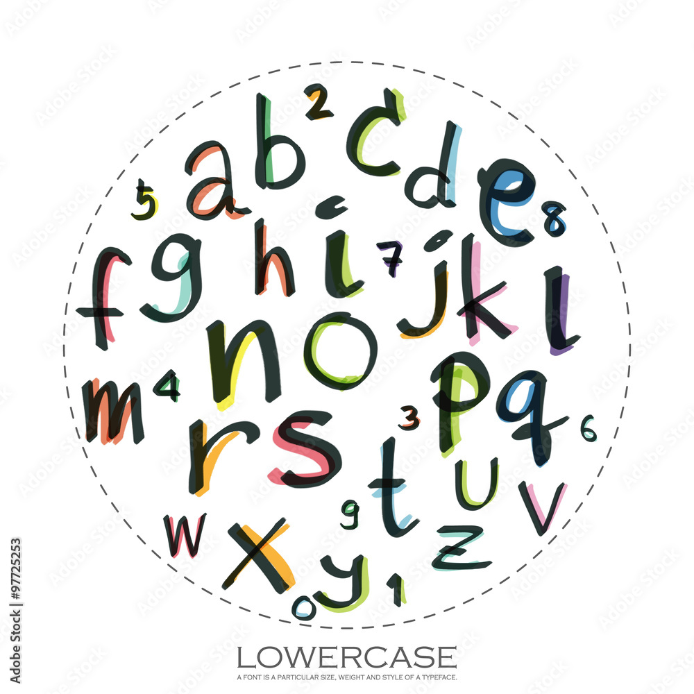 Black colorful alphabet lowercase letters.Hand drawn written wit Stock ...
