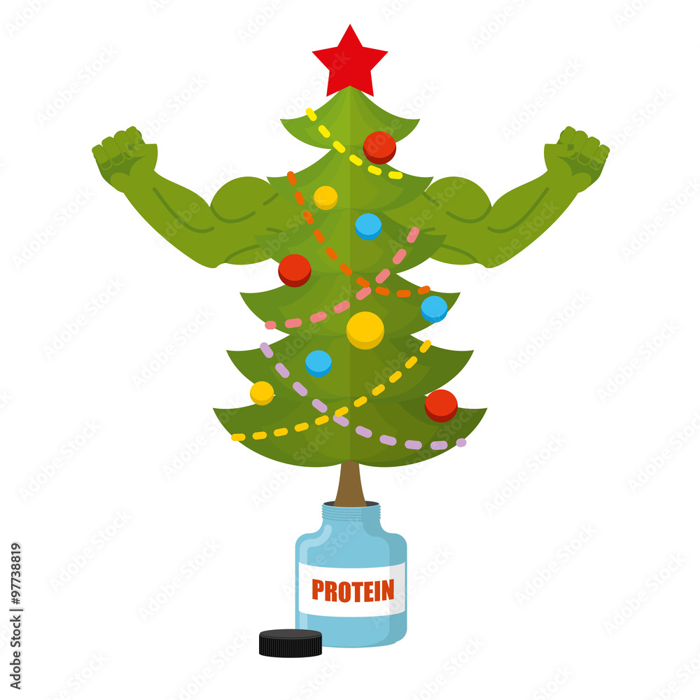 Strong Christmas tree . Bodybuilder Tree athlete with big muscle Stock ...