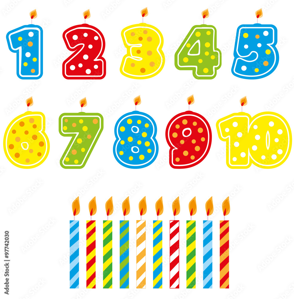 Set of numbered birthday candles with numbers 1 - 10 Stock Vector ...