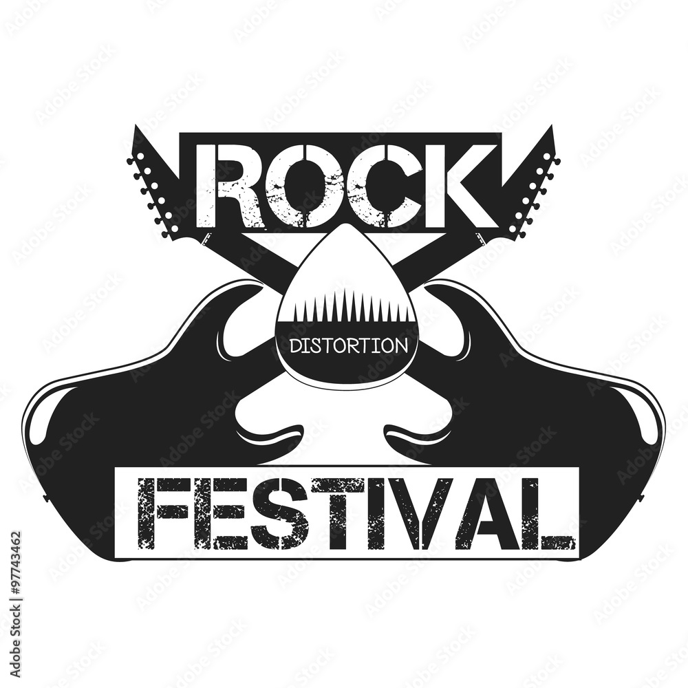 Rock Festival label, emblem, vector logo with an electric guitar with ...