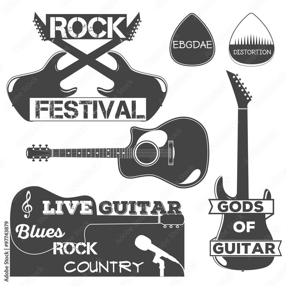 Set of logos rock music. Music design elements with font type and ...