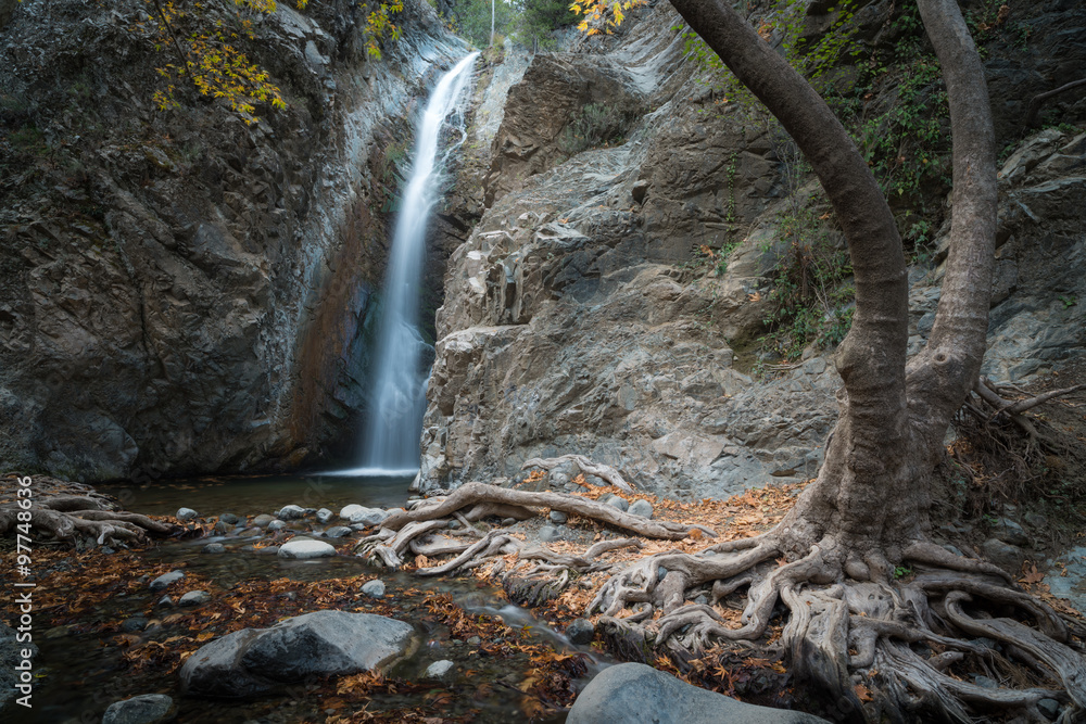 Panorama Millomeri waterfall near Platres in the Troodos. Cyprus. Stock ...
