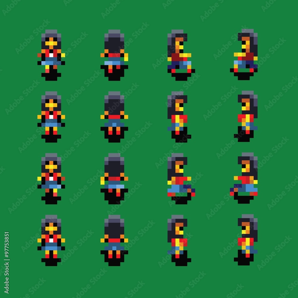 girl pixel art walk animation illustration Stock Vector | Adobe Stock