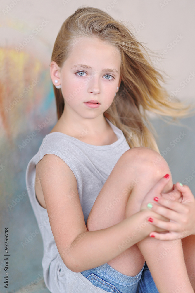 portrait of little girl outdoors in summer Stock Photo | Adobe Stock