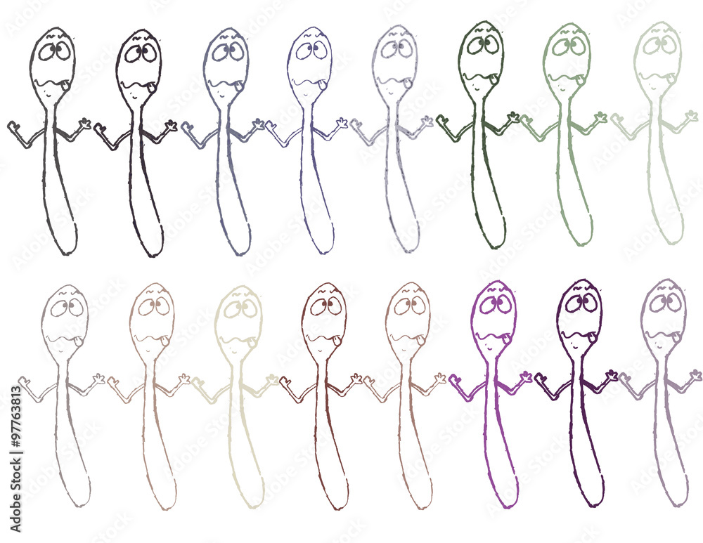 Cartoon type of spoons with comic faces in different colors Stock ...