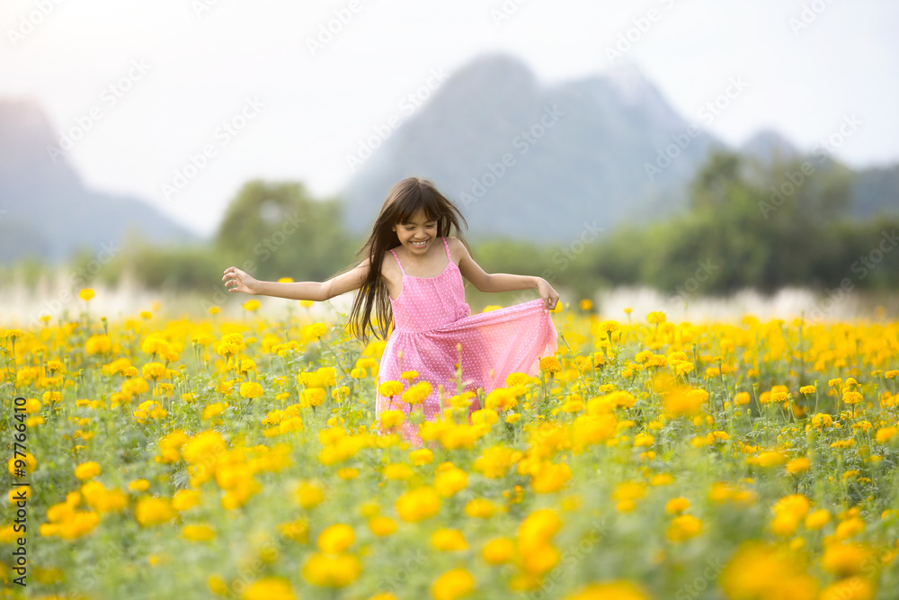 Little Girl Running In Field