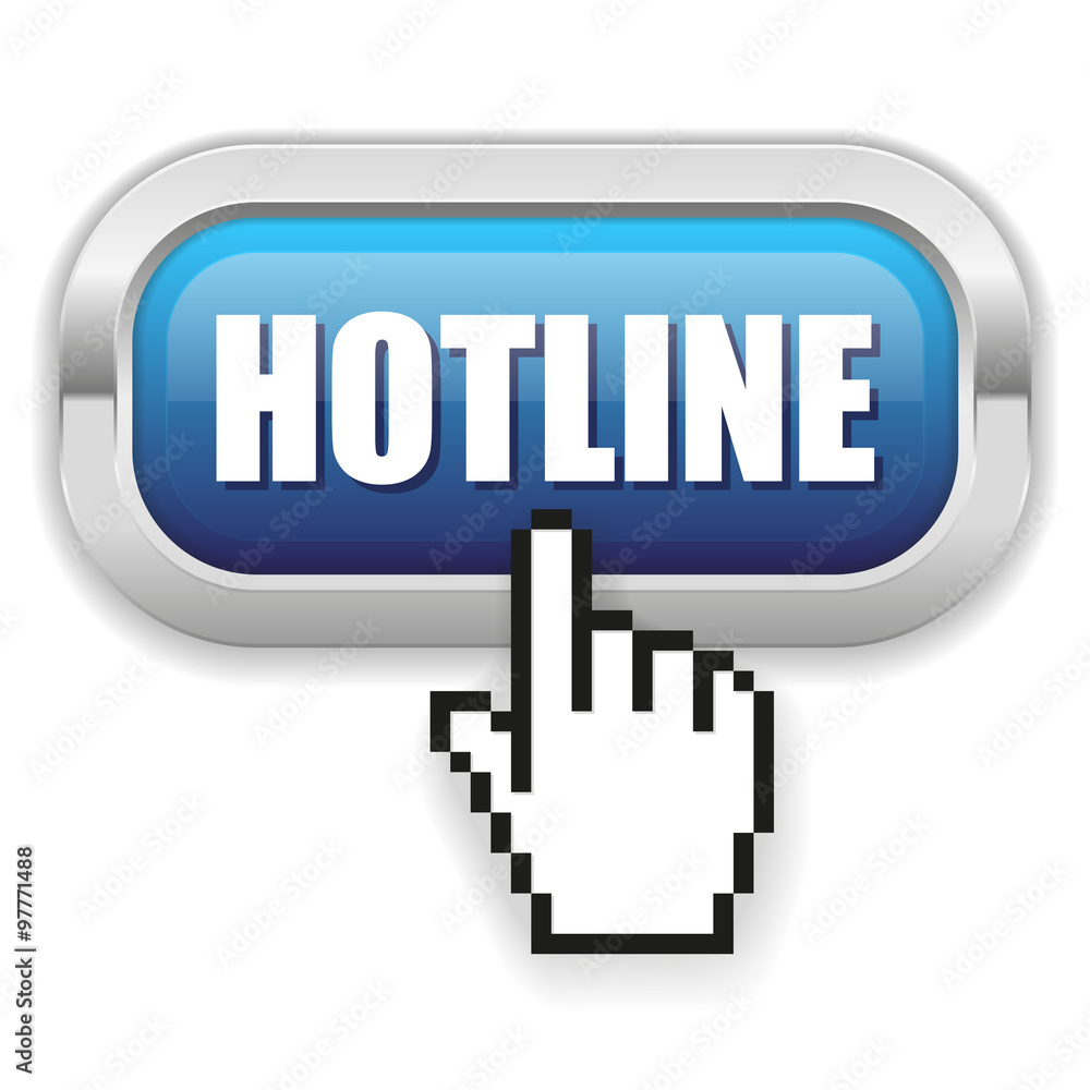Blue hotline button with metal border and hand cursor Stock Vector ...