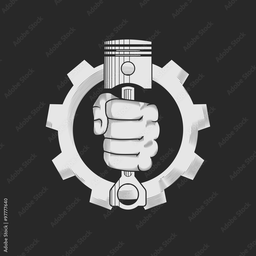 Car or bike repair shop logo template (concept). Car engine pistons in ...