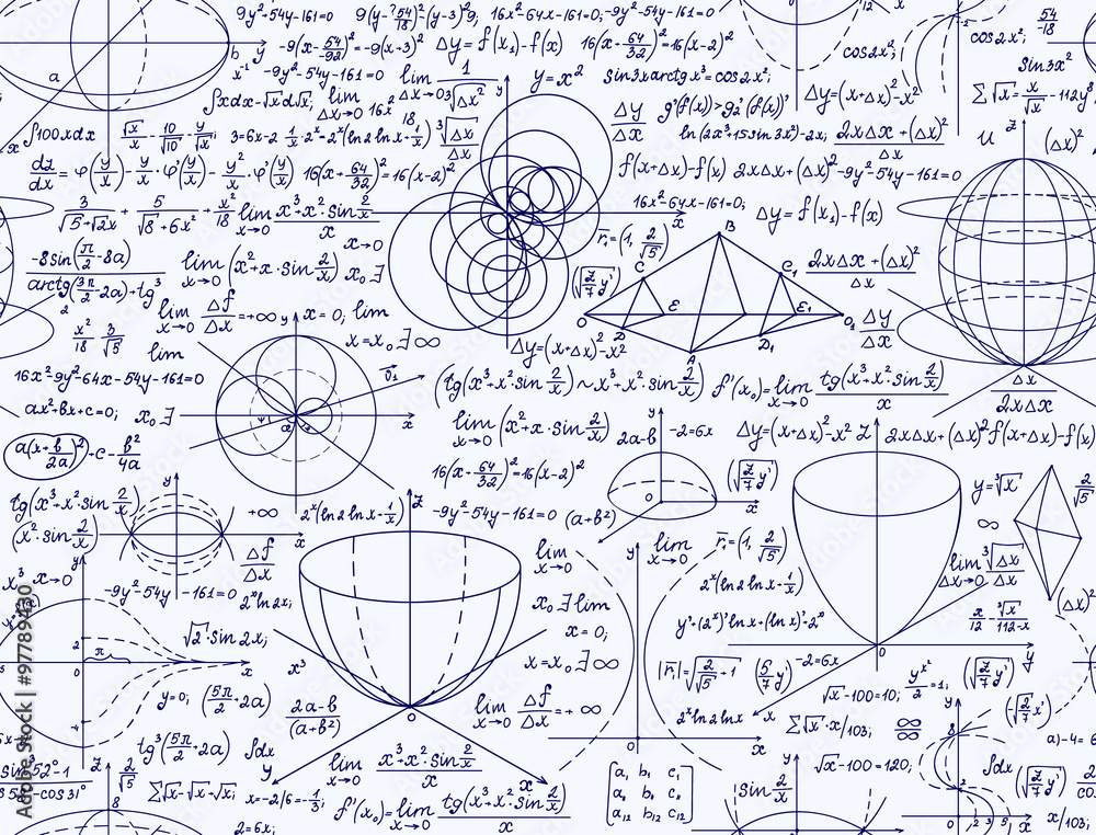 Scientific vector seamless pattern with handwritten mathematical ... Scientific vector seamless pattern with handwritten mathematical ...