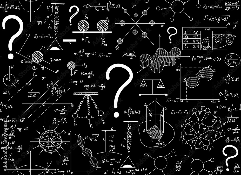 Scientific vector endless texture with chemical and physical figures ...