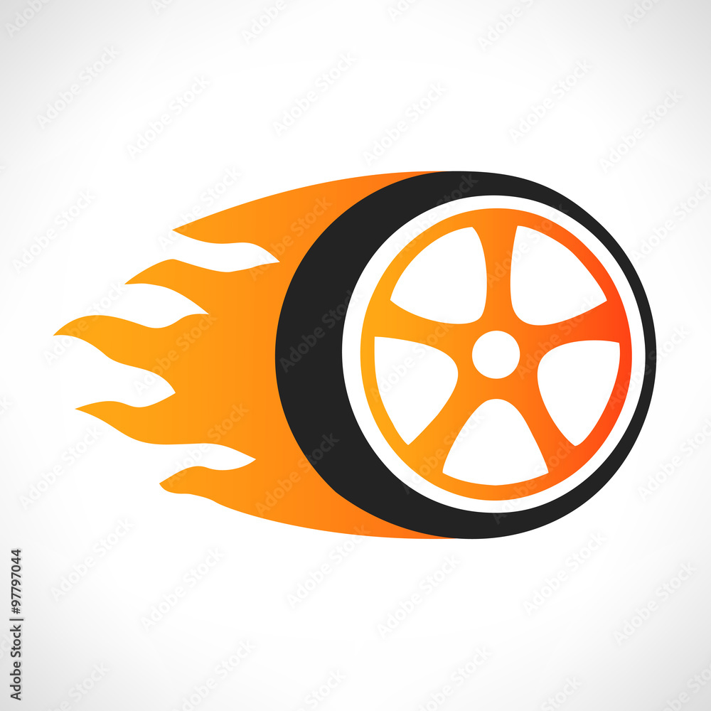 Wheel in Fire flame logo design vector template. Car logo. Stock Vector ...
