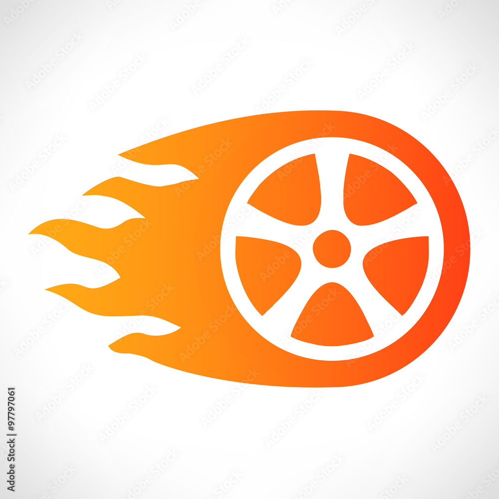 Wheel in Fire flame logo design vector template. Car logo. Stock Vector ...