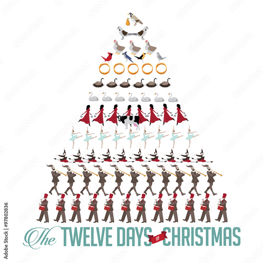 All Twelve days of Christmas tree EPS 10 vector illustration Stock ...