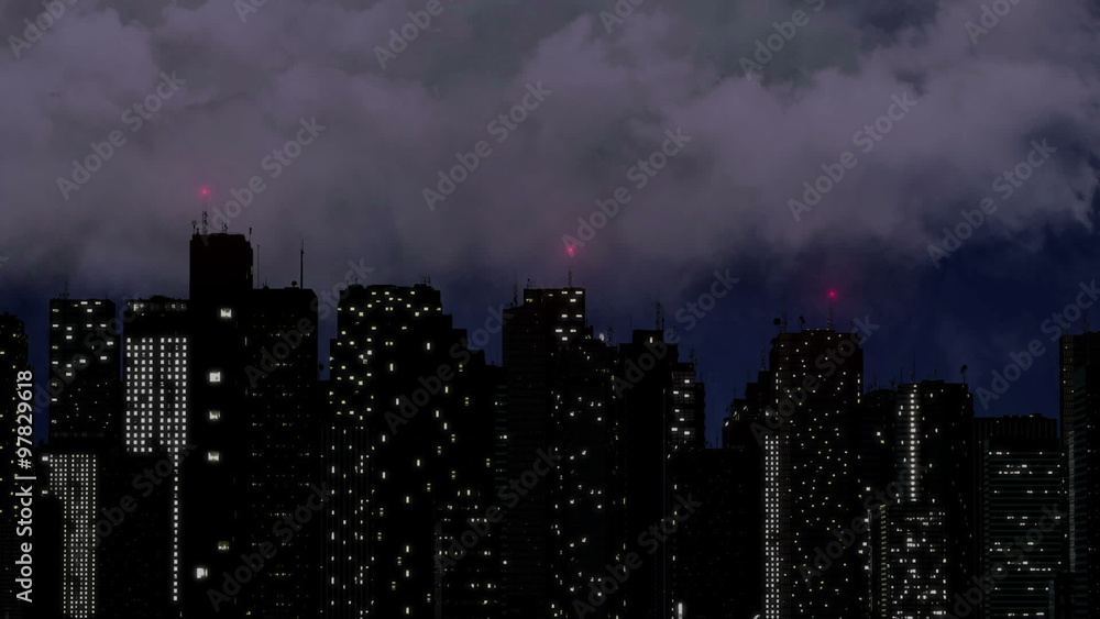 Severe storm breaks over megalopolis skyscrapers, heavy rain and ...