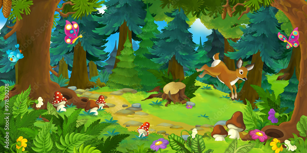 Cartoon background of a forest - illustration for the children Stock ...