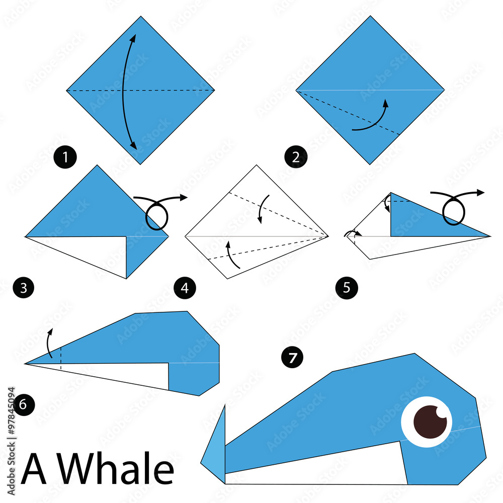step by step instructions how to make origami A Whale. Stock Vector ...