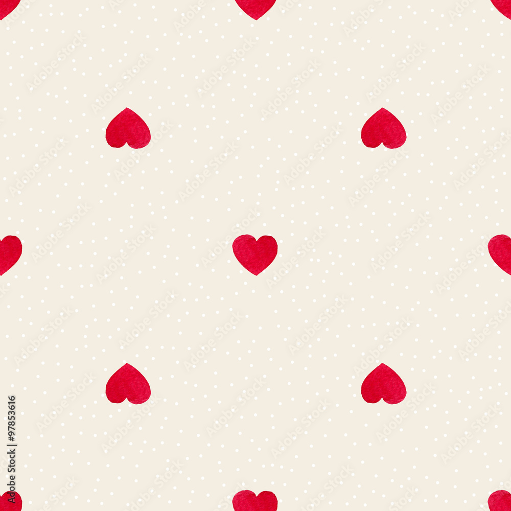 Cute watercolor background Red hearts Stock Photo | Adobe Stock