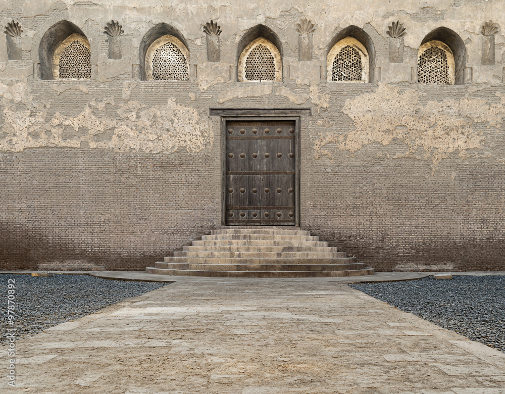 One of the doors at the front courtyard of Ibn Tulun Mosque, the ...