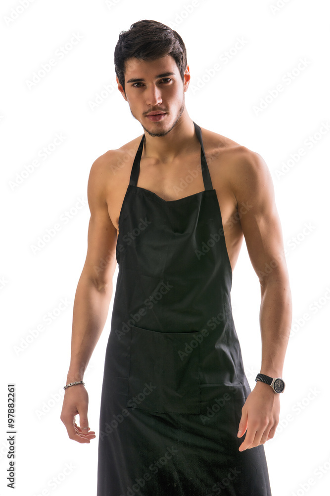 Young sexy shirtless chef or waiter wearing only apron Photos | Adobe Stock