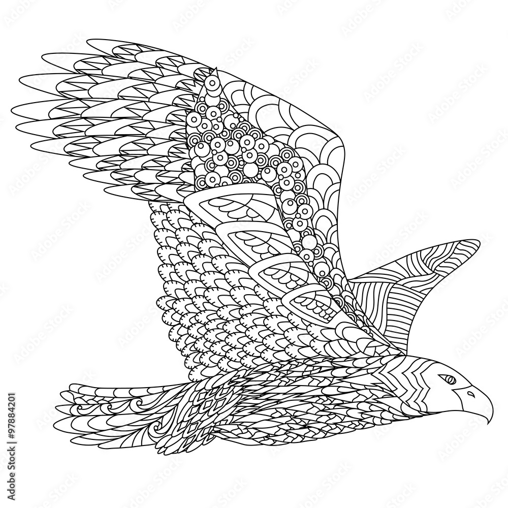 Zentangle stylized flying eagle. Hand Drawn doodle vector illustration ...