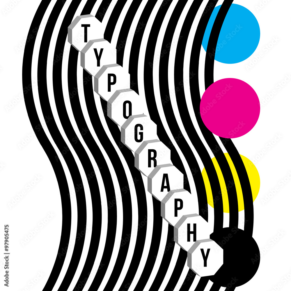 Vector illustration showing the word typography in 3d shapes, waving ...