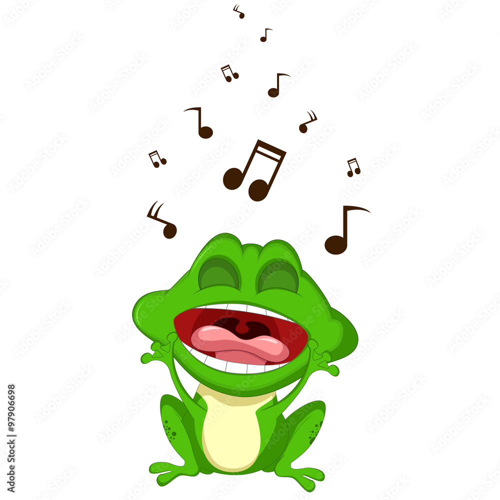 happy frog cartoon singing Stock Vector | Adobe Stock