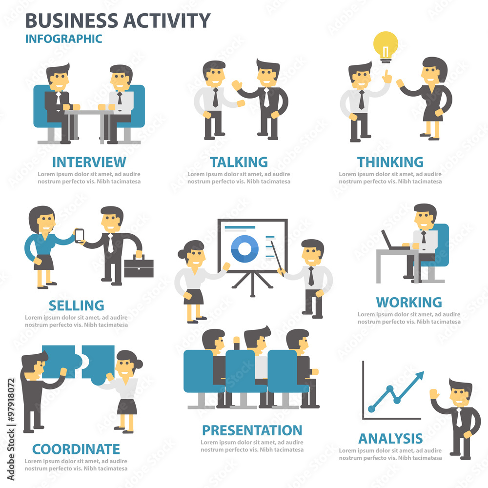 Buness activity Infographic elements flat design set for brochure flyer ...