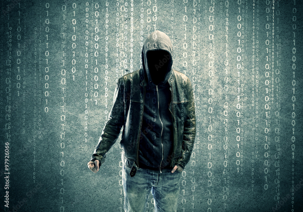 Angry mysterious hacker with numbers Stock Photo | Adobe Stock