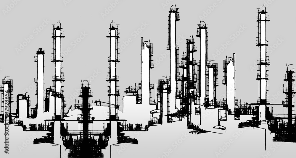 Oil refinery illustration Stock Illustration | Adobe Stock