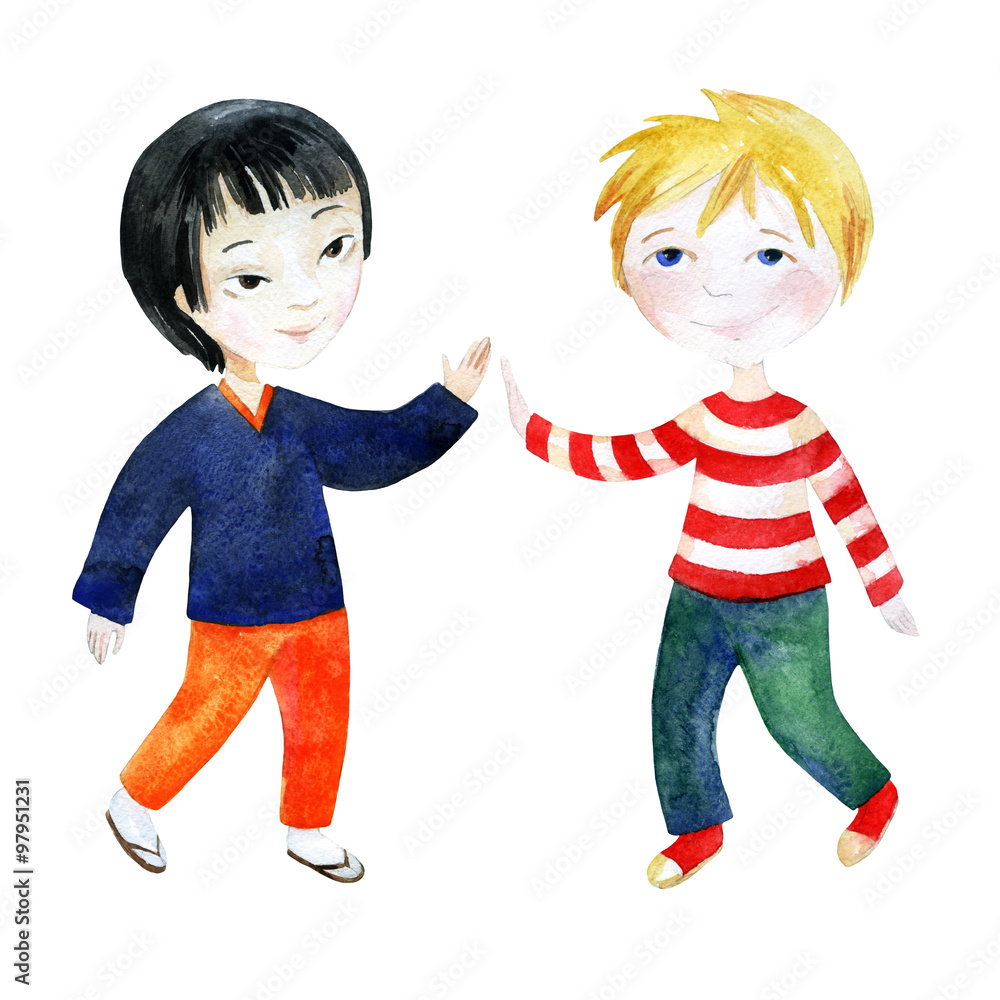 Two boys holding hands. Stock Illustration | Adobe Stock
