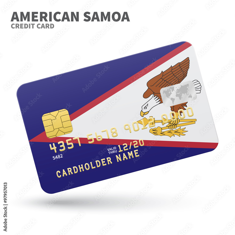 Credit card with American Samoa flag background for bank, presentations ...