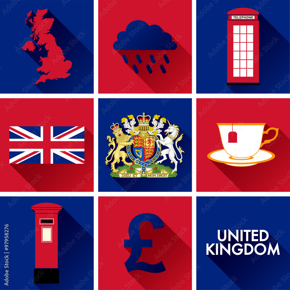 United Kingdom Flat Icon Set. Set of vector graphic flat icons ...