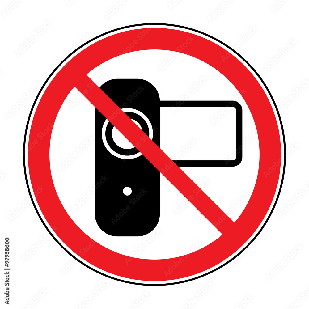 No shoot video sign. Prohibition camera icon. Ban record button. Red ...