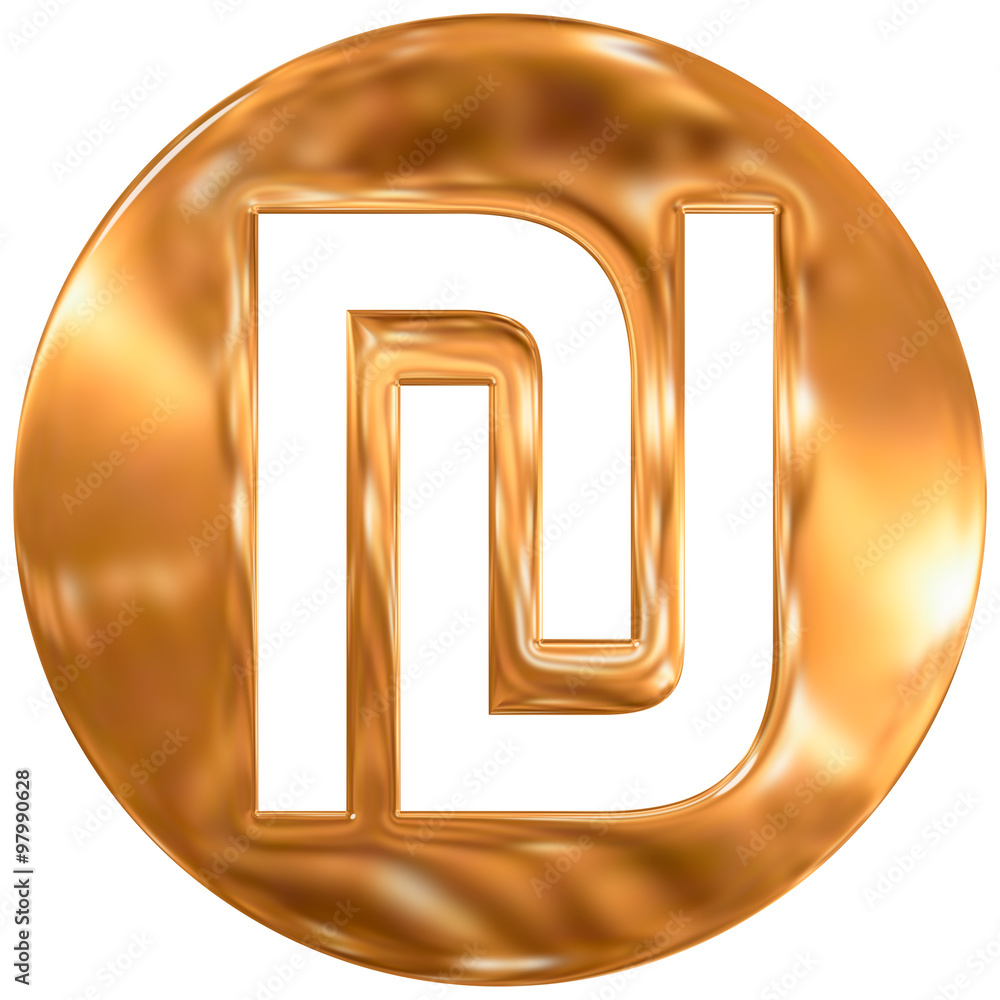 israeli new shekel currency symbol, israel, gold metallic finishing ...