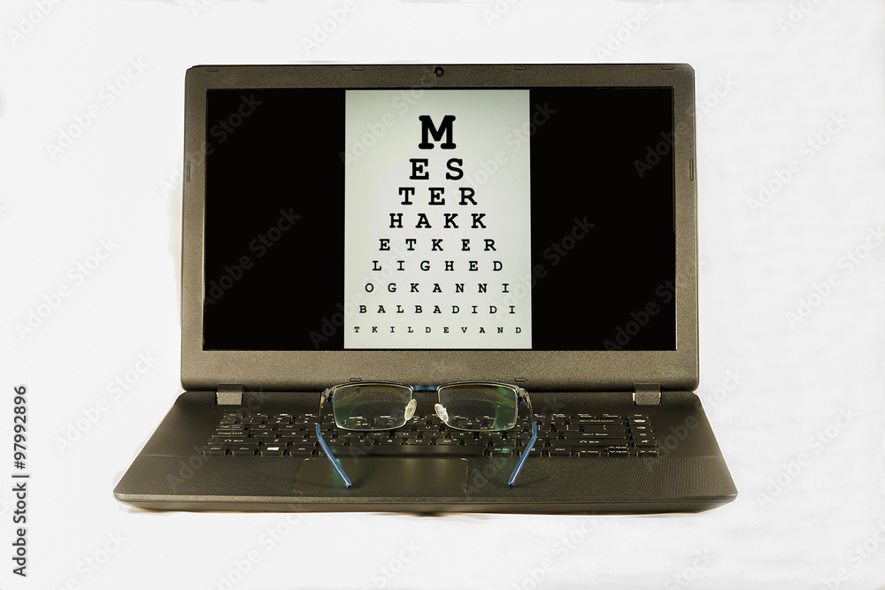 Computer with glasses and Snellen chart Stock Photo | Adobe Stock