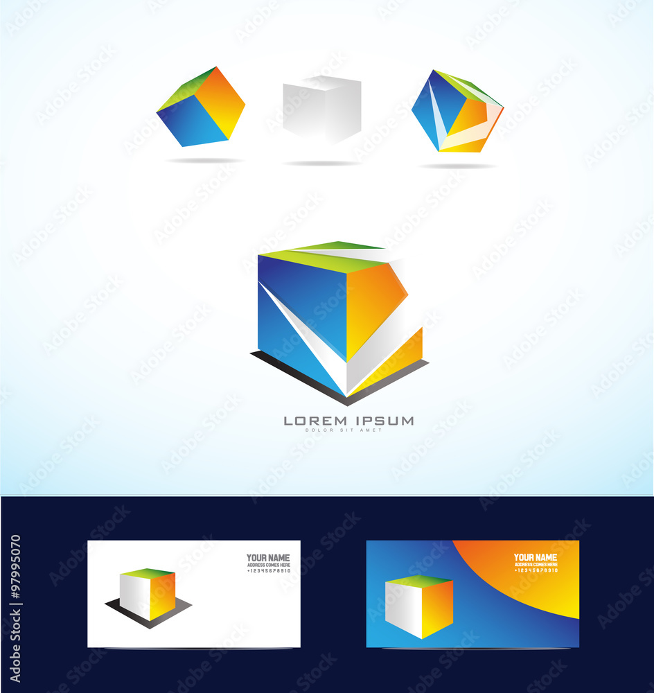 Abstract cube box logo set Stock Vector | Adobe Stock