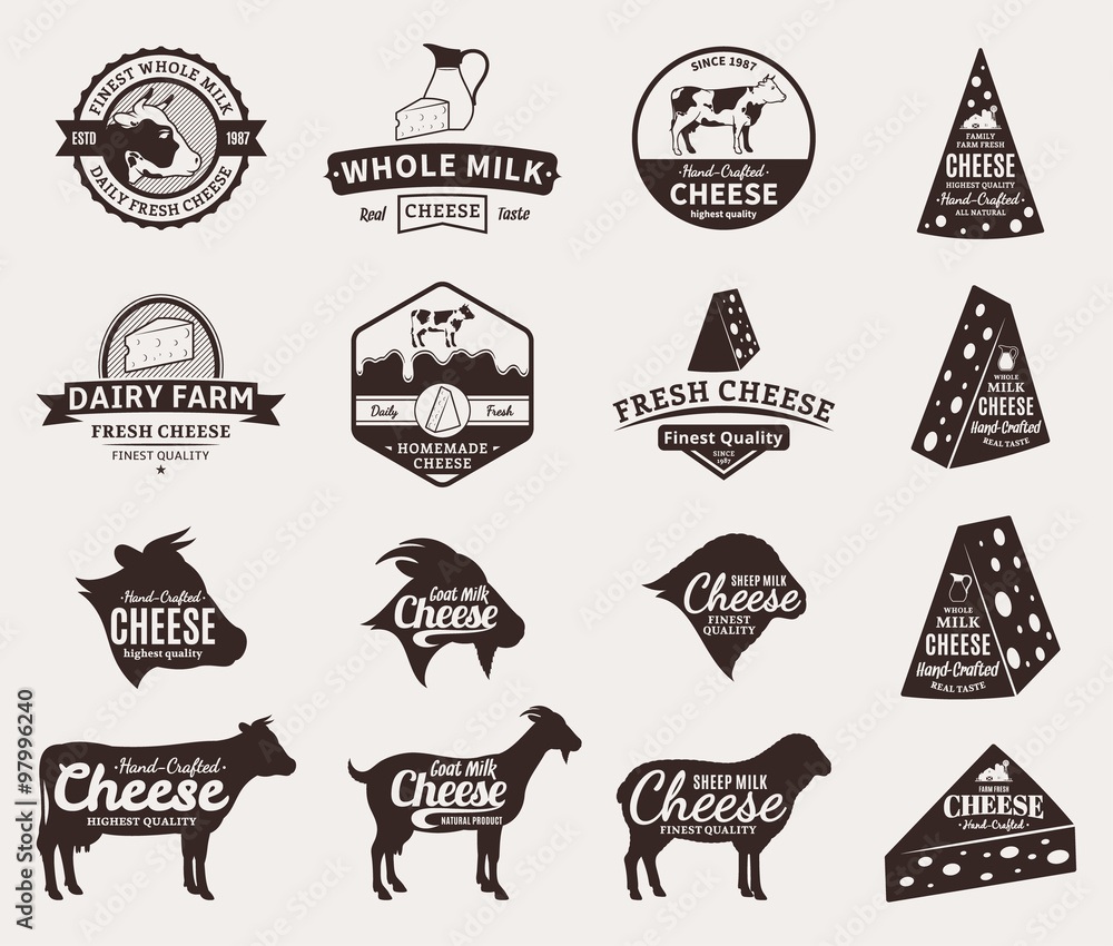 Set of Vector Cheese Labels, Icons and Design Elements Stock Vector ...