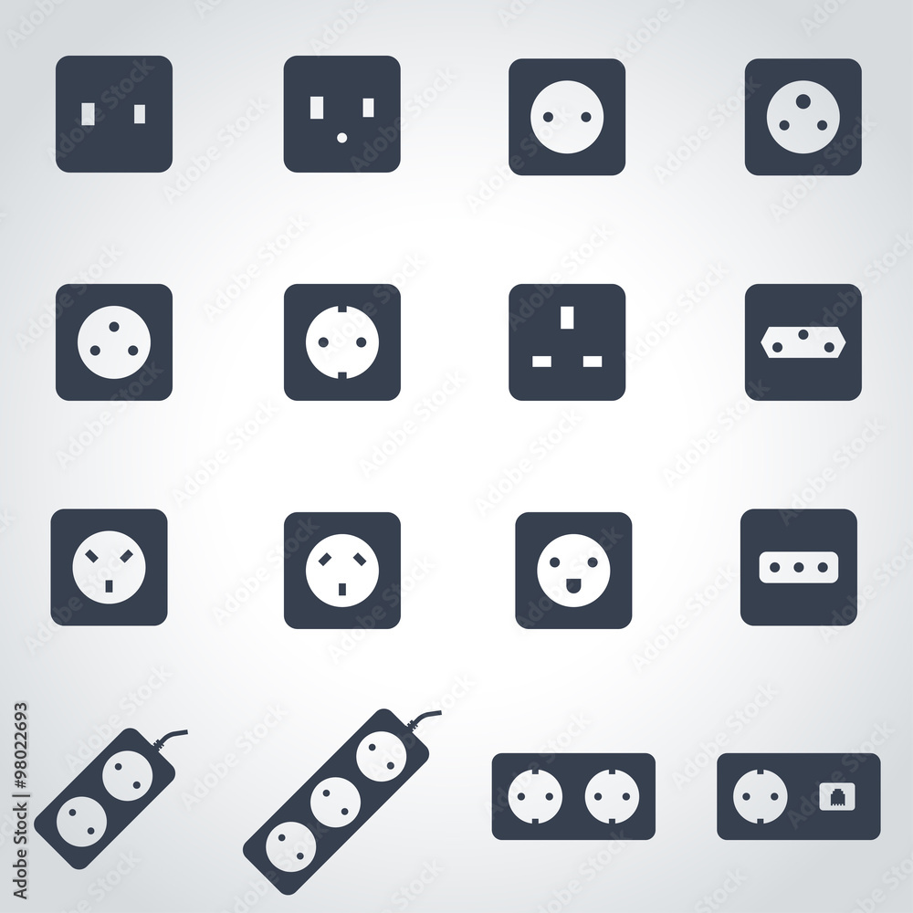 Vector black power socket icon set. Power Socket Icon Object, Power ...