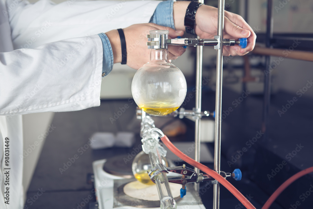 Laboratory equipment for distillation. Separating the component ...