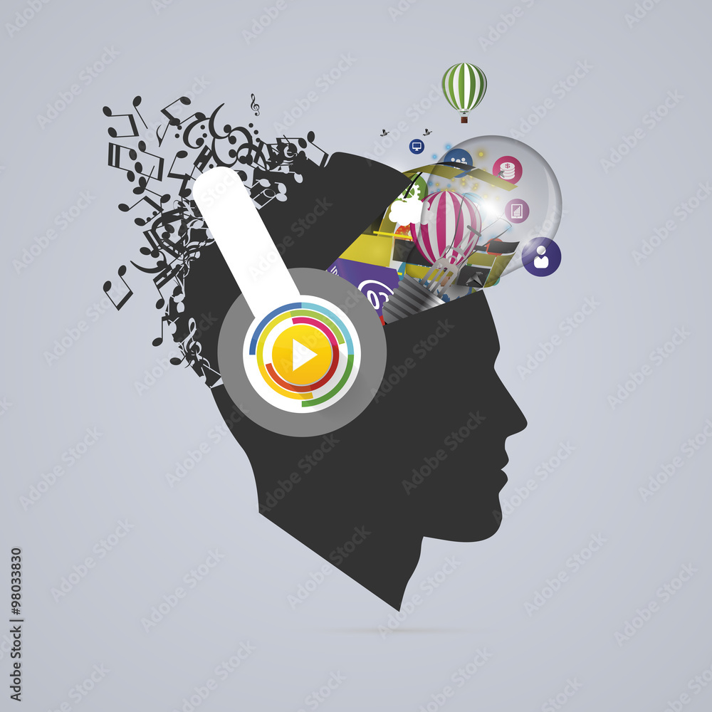 Abstract creative open head. Genius mind. Music artist. Vector Stock ... Abstract creative open head. Genius mind. Music artist. Vector Stock ...